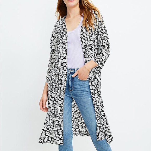 LOFT | Tops | Ann Taylor Loft Daisy Duster Cover Up White Black Floral ...